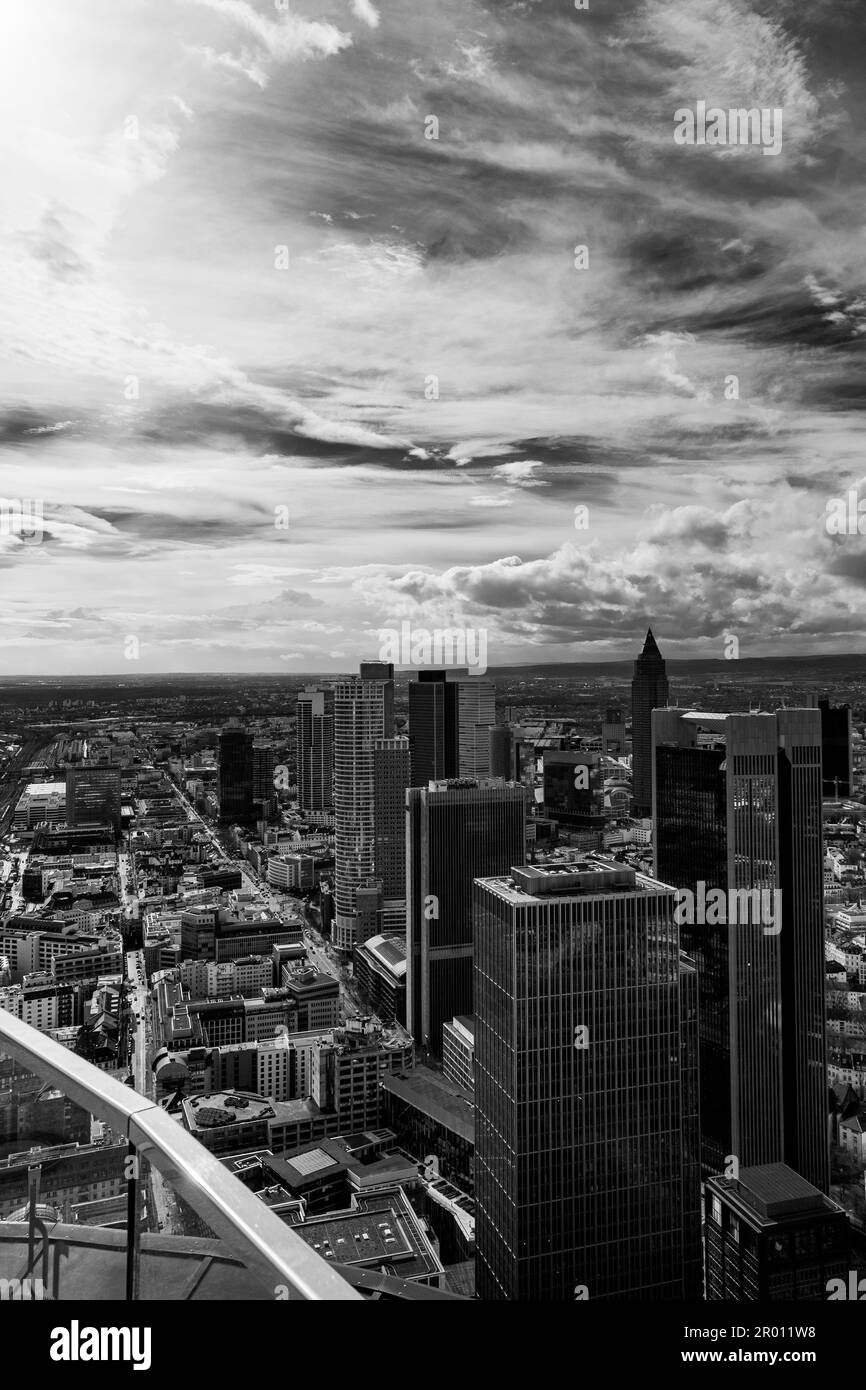 City view in mid afternoon with cloudy weather and monochrome color ...