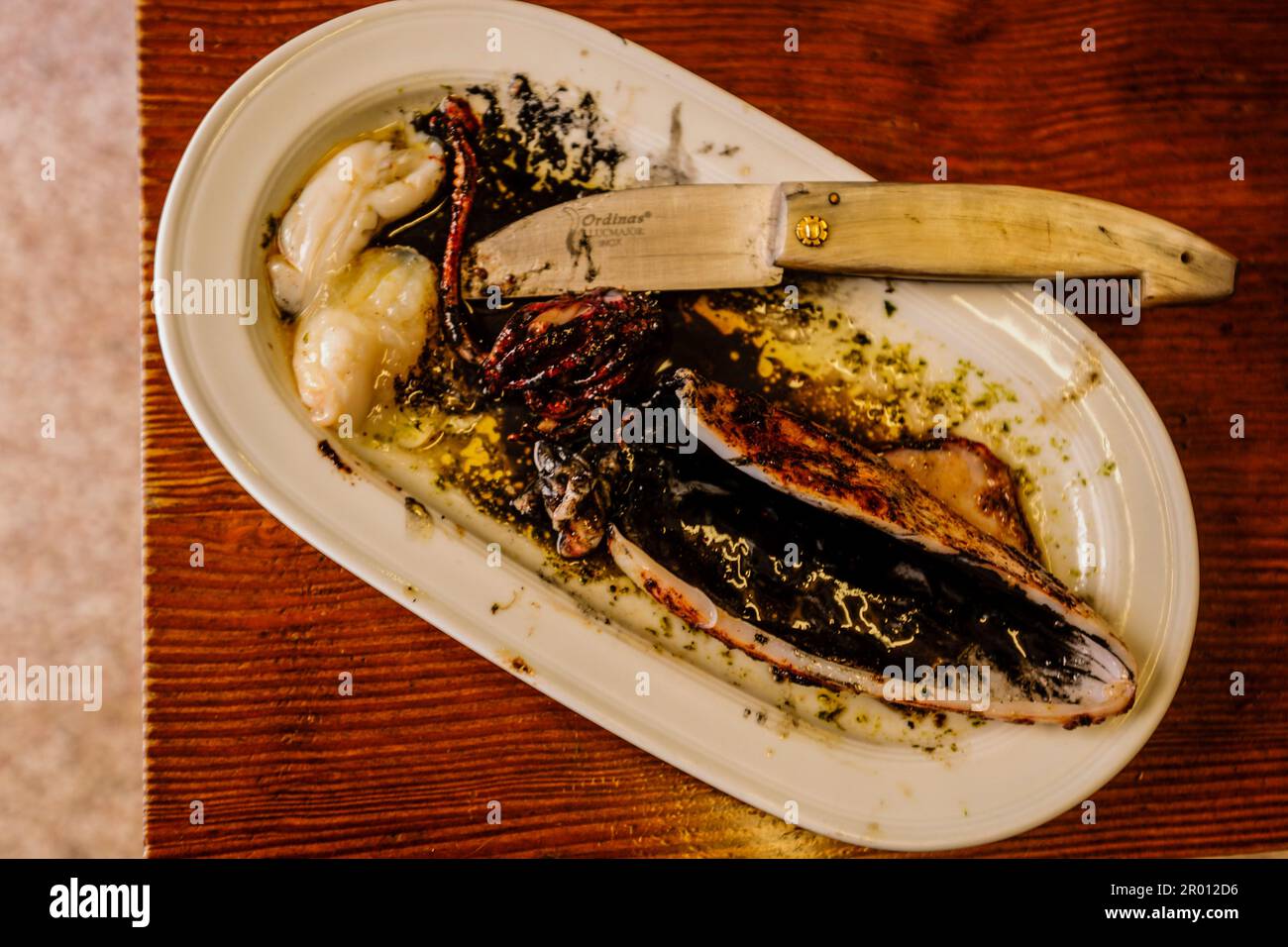 Fresh squid in its ink, typical Majorcan dish,Can Barahona winery ...