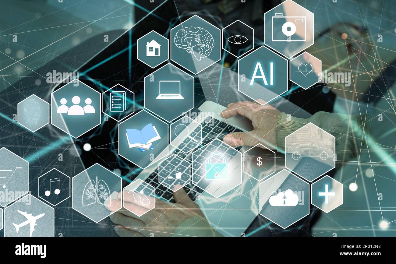 Human and technology concept. AI (Artificial Intelligence ...