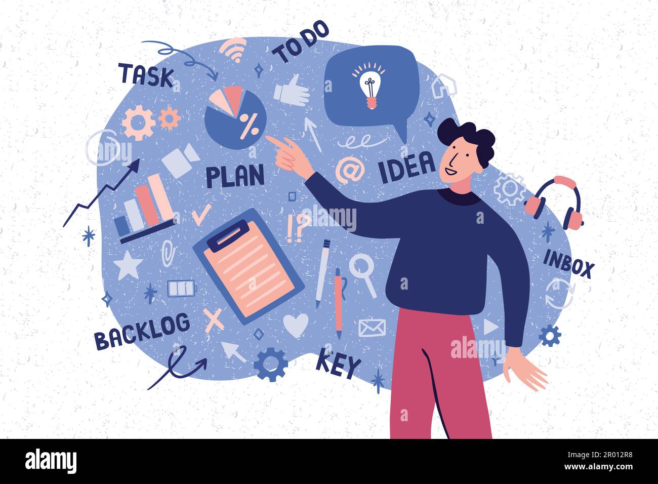 Success business startup. Doodle person. Goal in work office ...