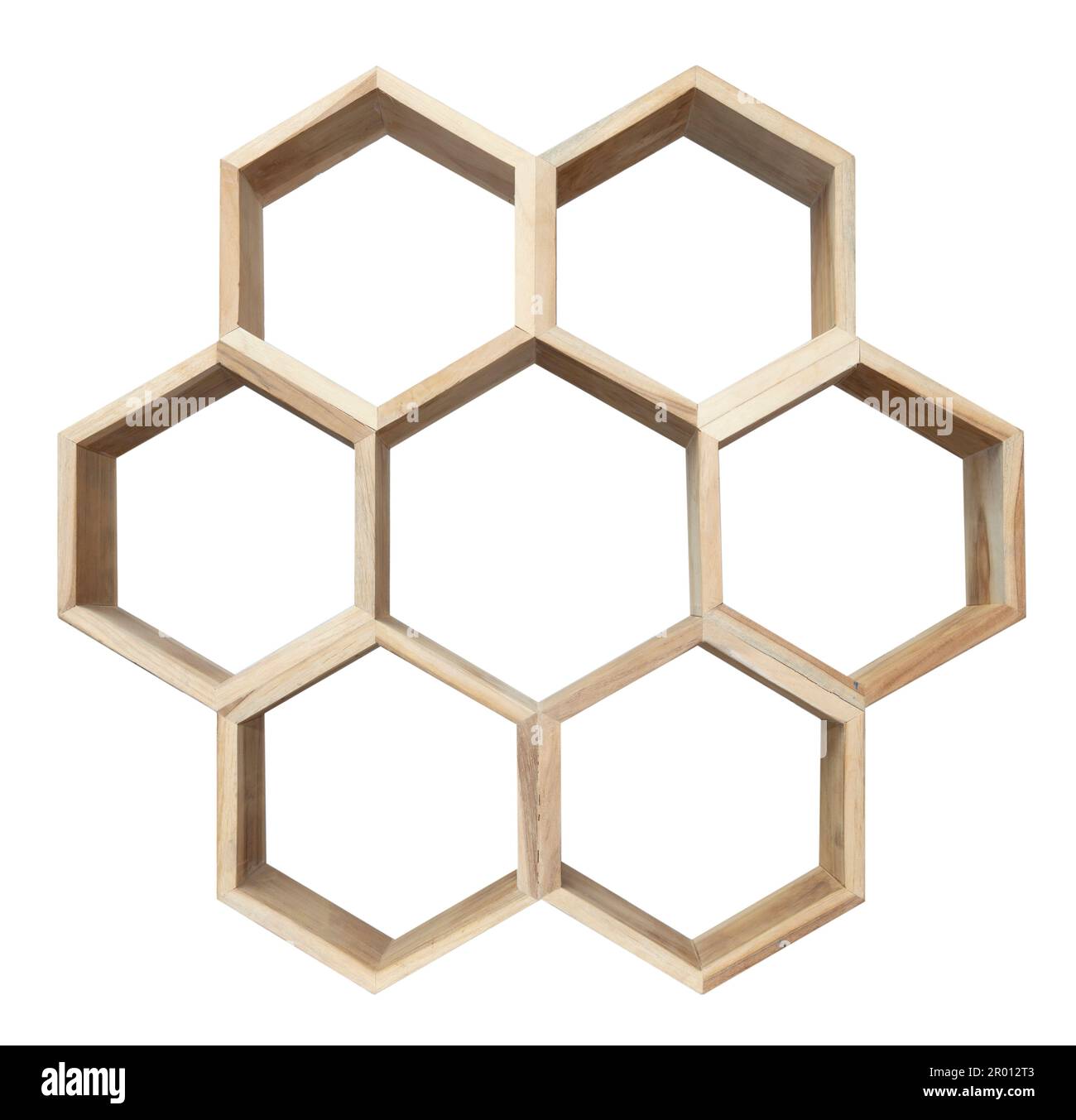 Wooden hexagonal shelf isolated on white background Stock Photo - Alamy