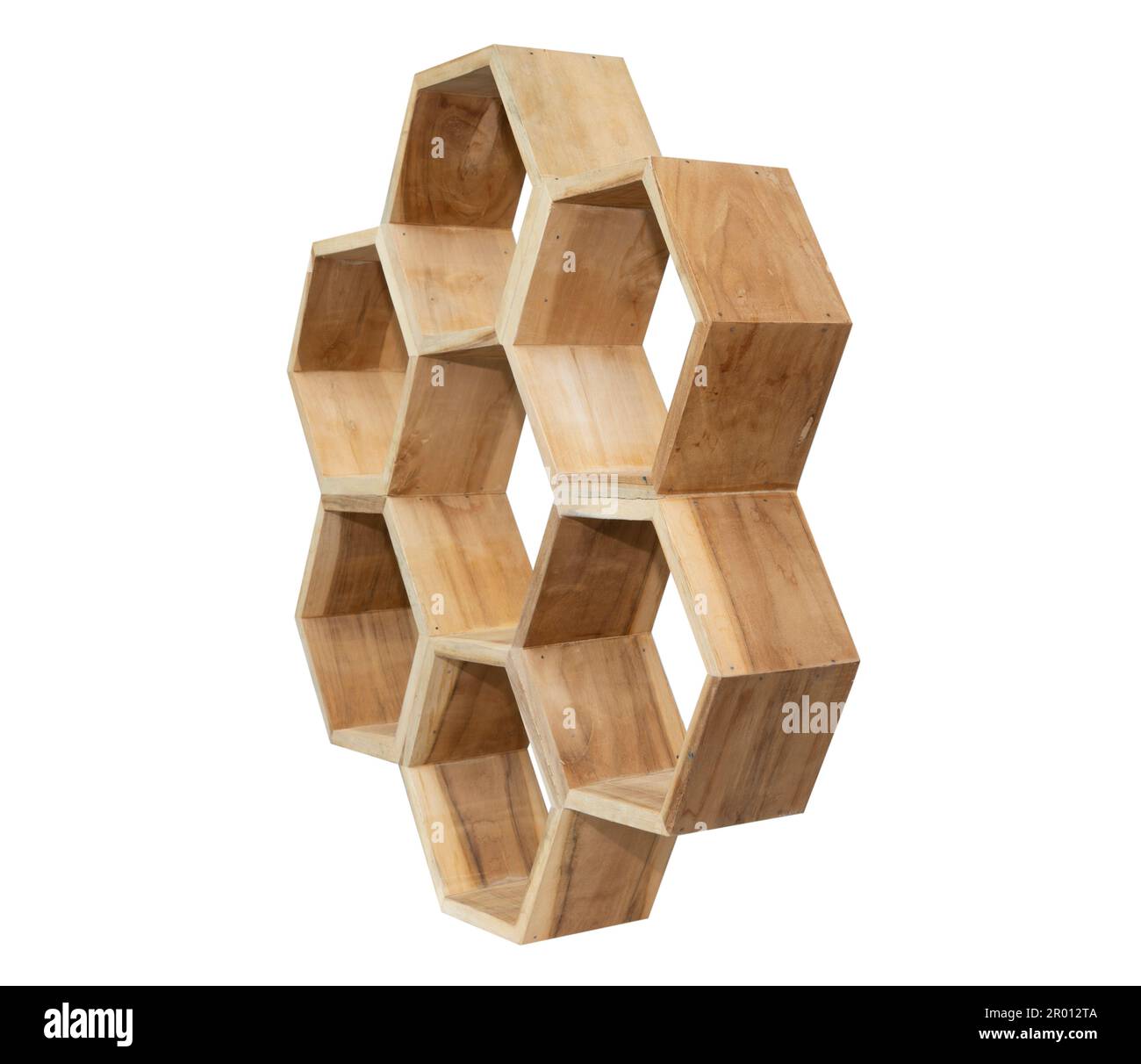 Wooden hexagonal shelf isolated on white background Stock Photo - Alamy