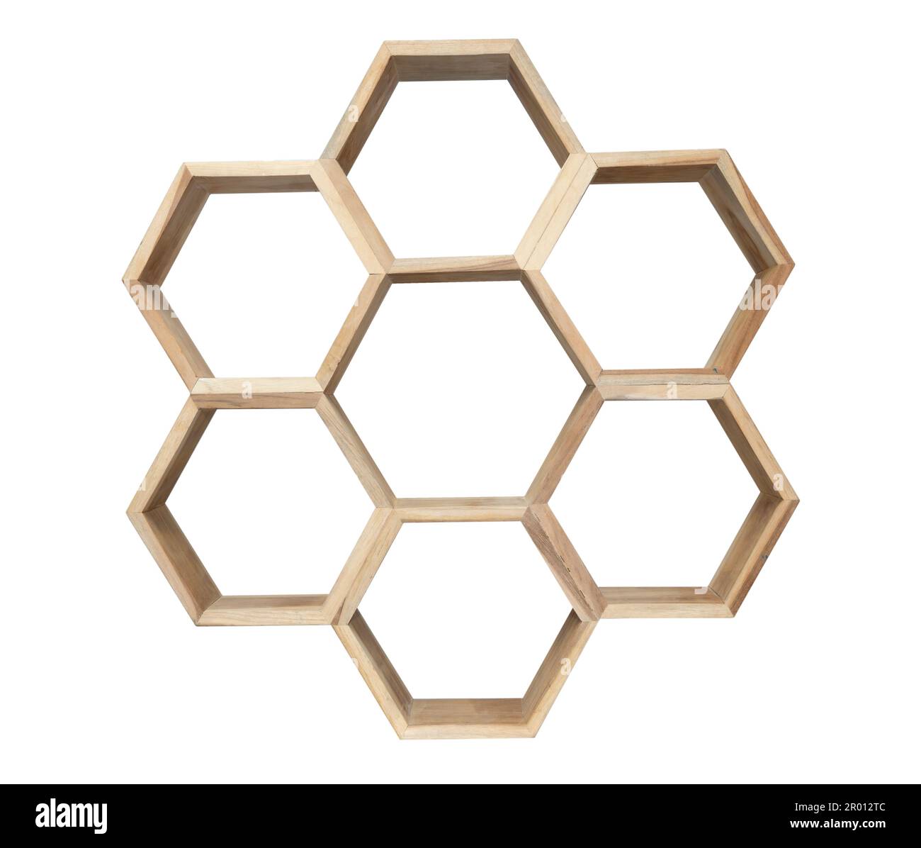 Wooden hexagonal shelf isolated on white background Stock Photo - Alamy