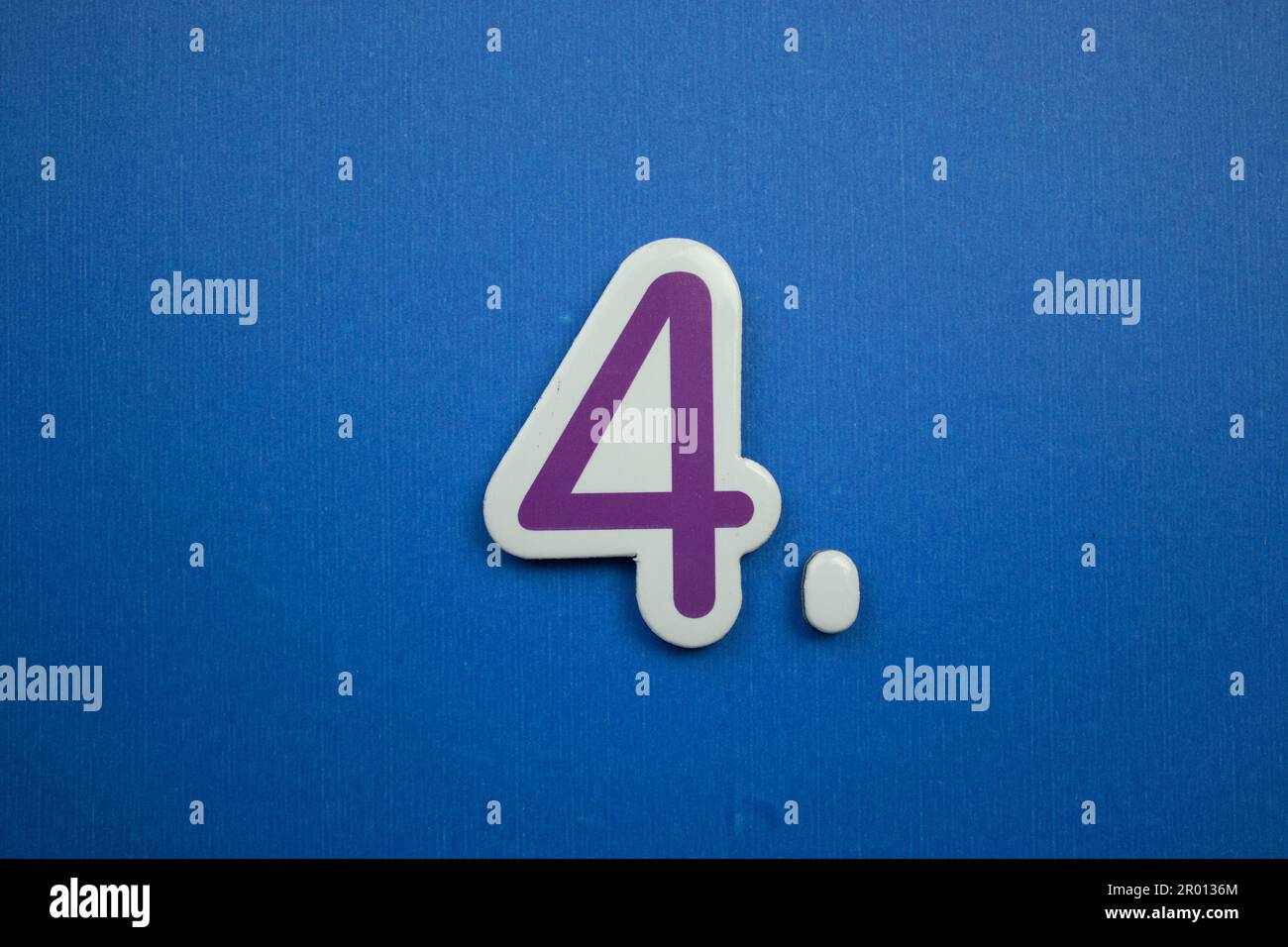 The number 4, purple and white, placed on a blue background ...