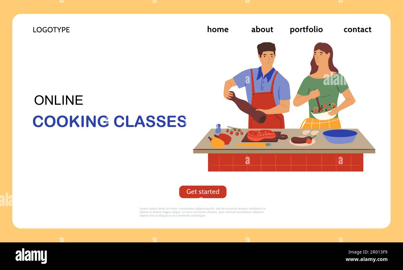 Cooking on kitchen. Online food preparation classes landing page ...