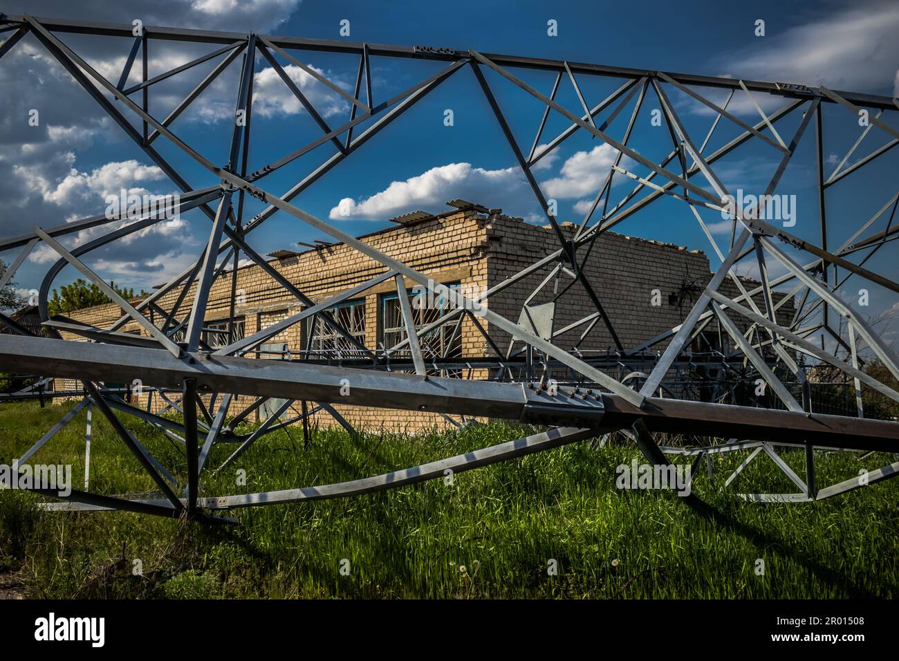 Heavily damaged or destroyed houses in the village of Yampil, Donetsk ...