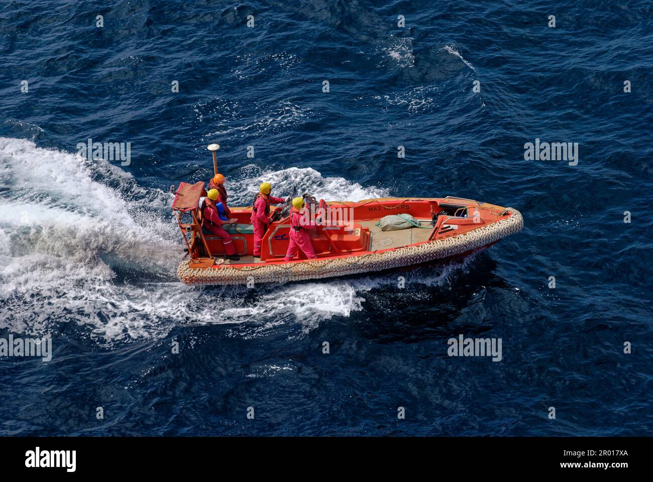 The Fast Rescue Craft of a Seismic Research Vessel underway at speed ...