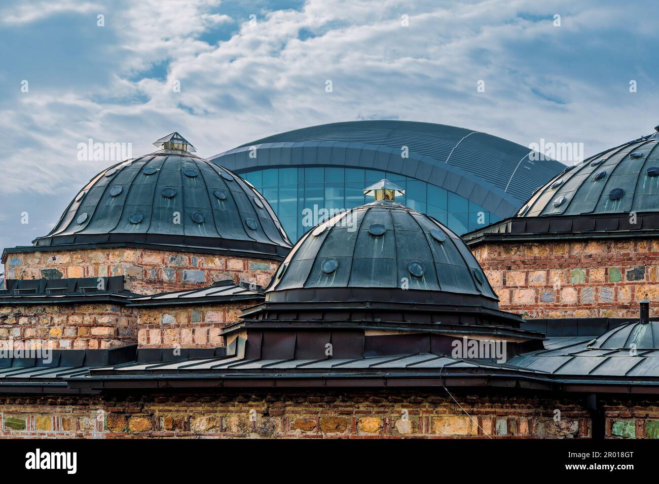 Detail of the domes of a traditional Hammam bath with the glass and ...