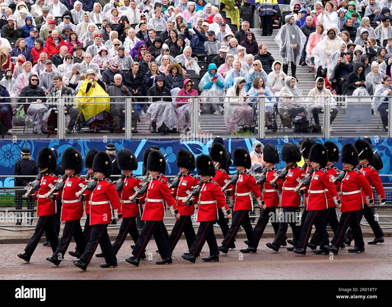 Coldstream Guards marching along The Mall ahead of the coronation ...