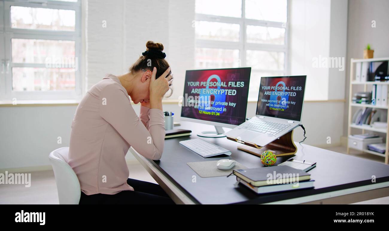 Ransomware Malware Attack. Business Computer Hacked. Files Encrypted ...