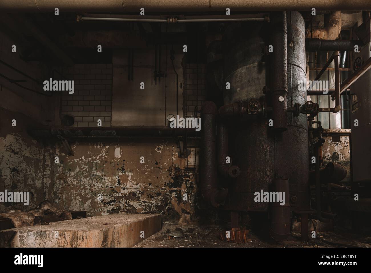 Old and rusty abandoned industrial plant, forgotten historical factory ...