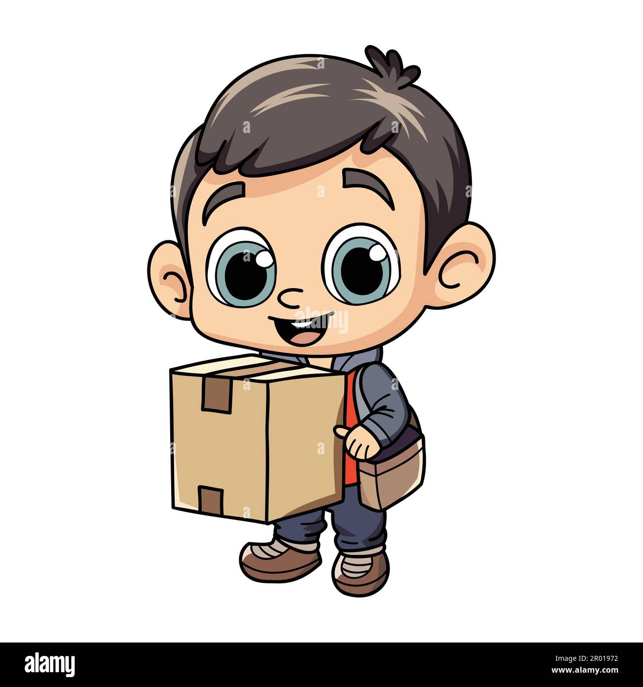 Happy delivery man with package box character illustration in doodle ...