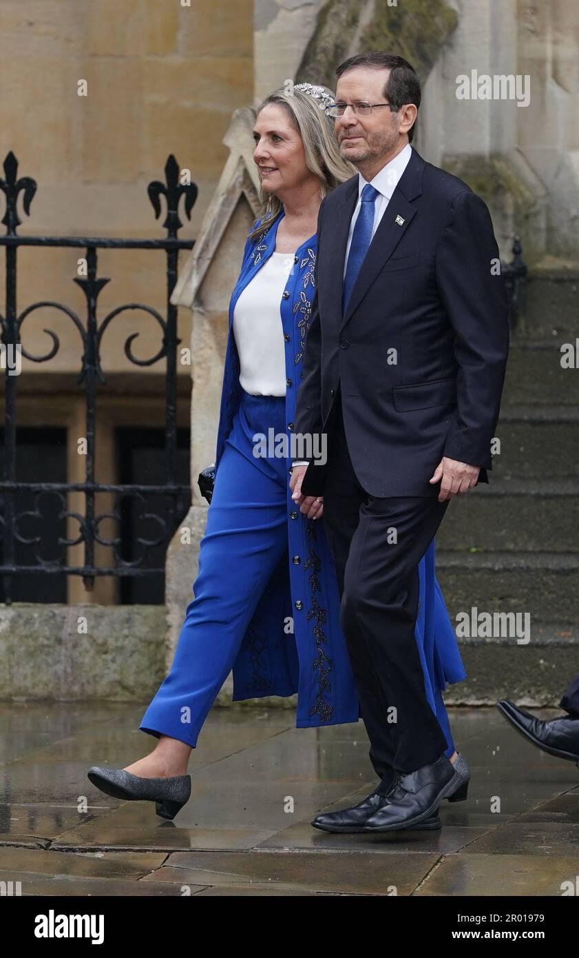 The President of Israel, Isaac Herzog and his wife Michal arriving at ...