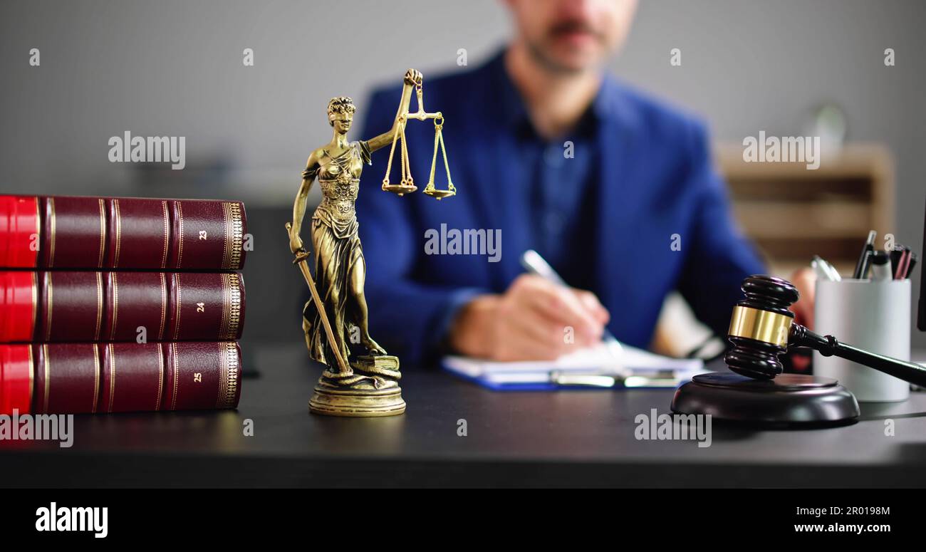 Contract Document On Attorney Desk. Law Justice Court Stock Photo - Alamy