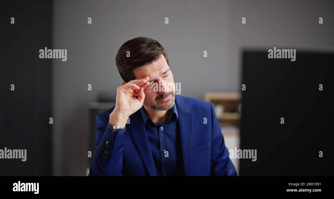 Eye Pain And Inflammation. Man With Retina Fatigue And Spasm Stock ...