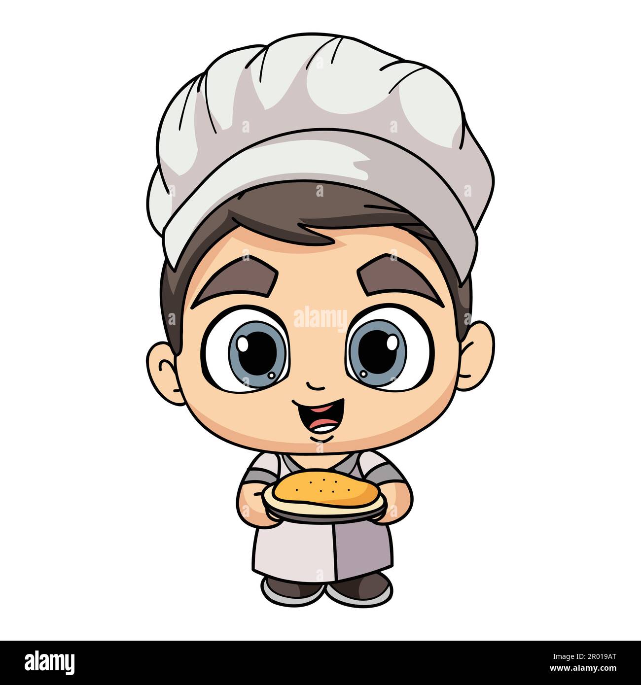 Happy chef man holding food illustration in doodle style isolated on ...