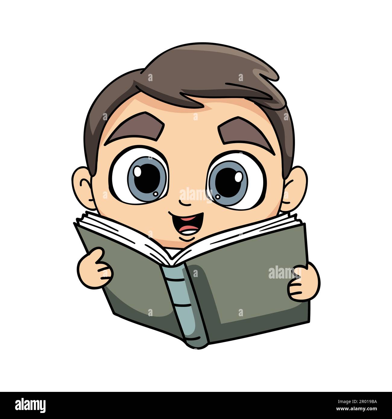 happy boy reading a book illustration in doodle style isolated on ...