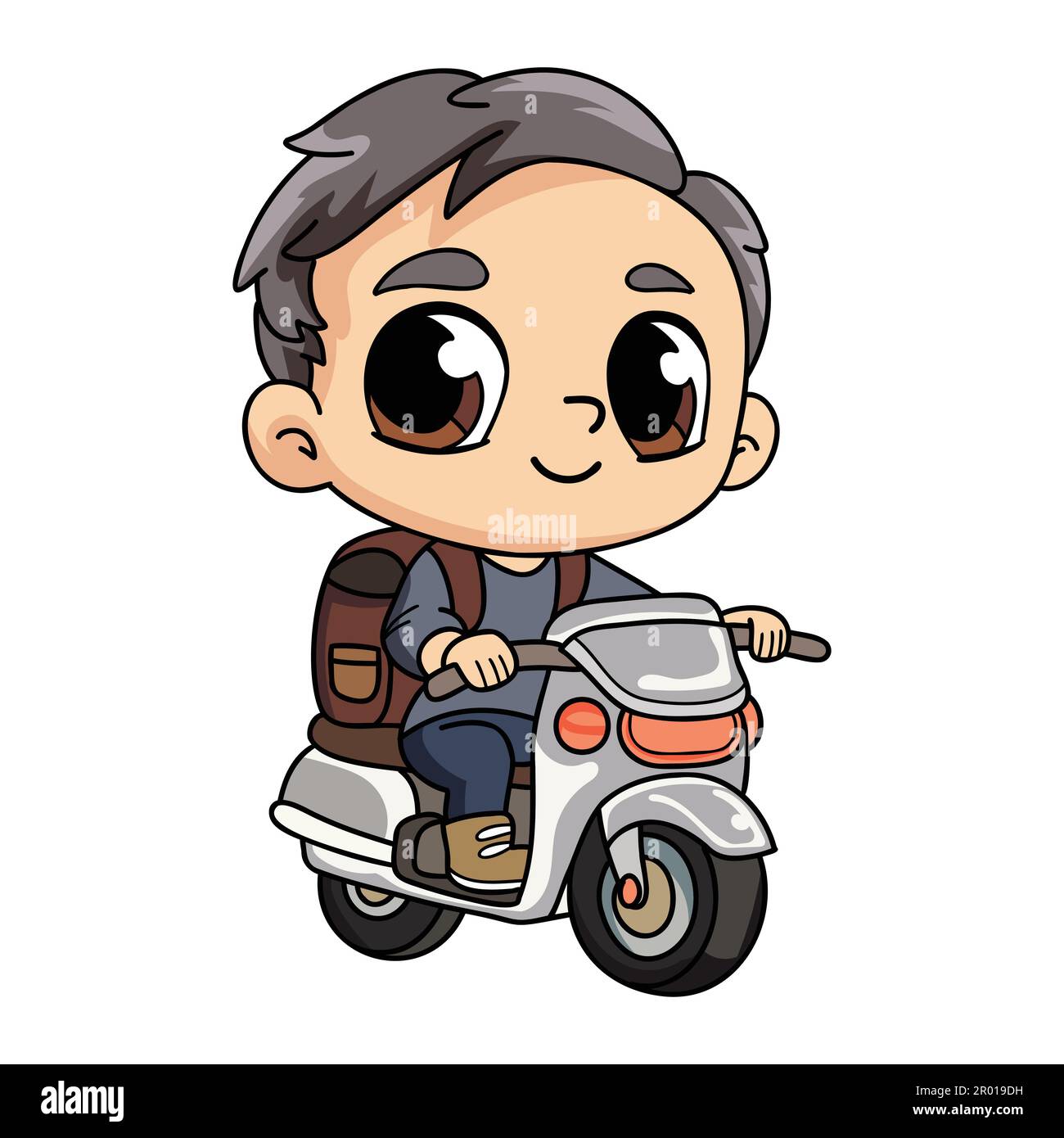 Happy delivery man with scooter character illustration in doodle style ...