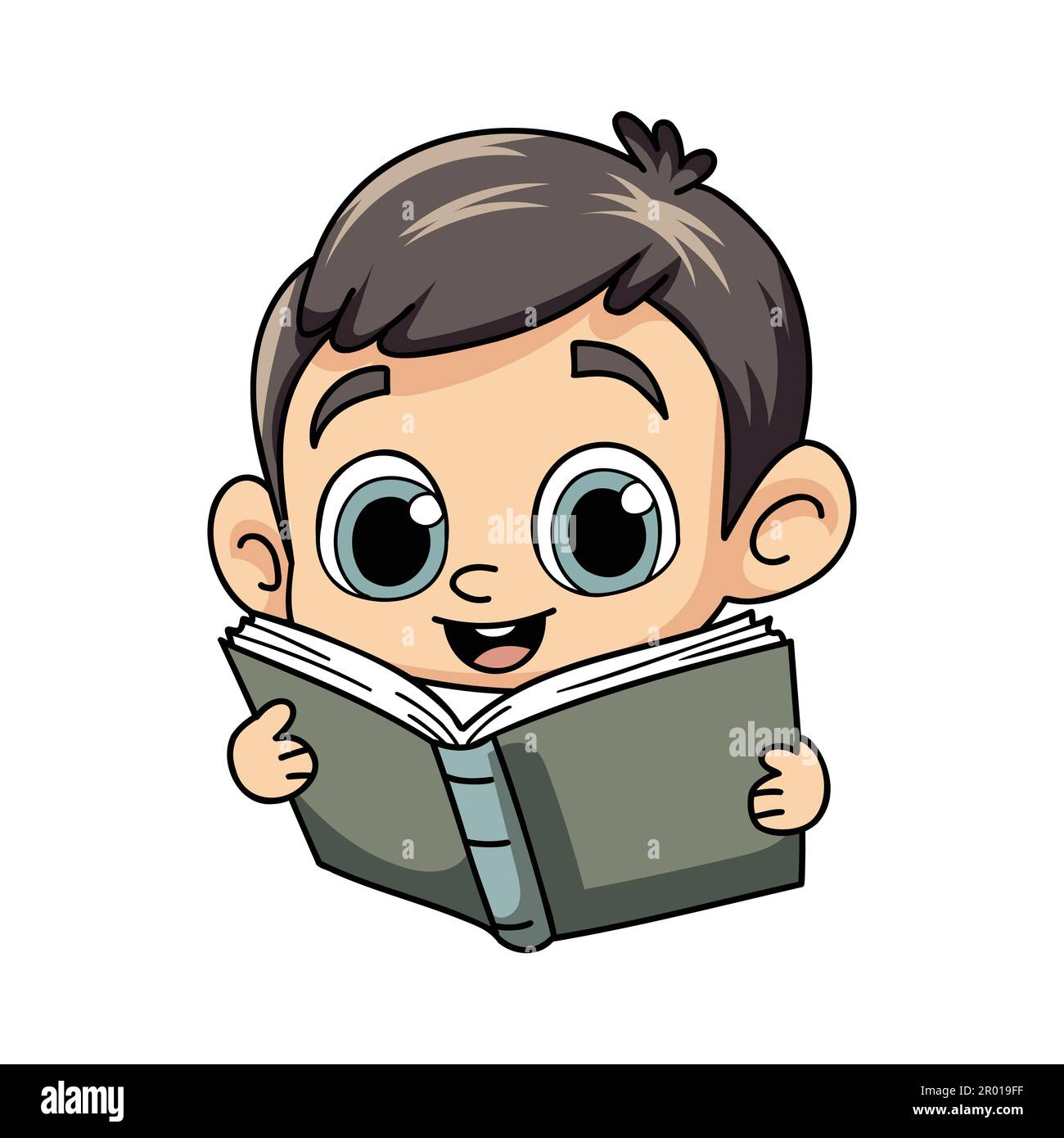 happy boy reading a book illustration in doodle style isolated on ...