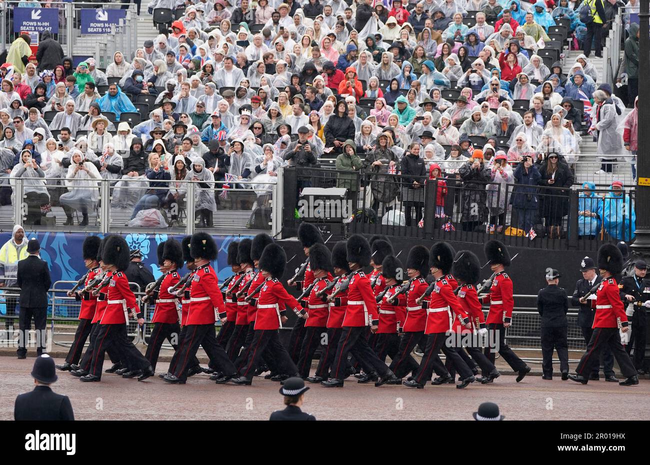 Coldstream Guards marching along The Mall ahead of the coronation ...