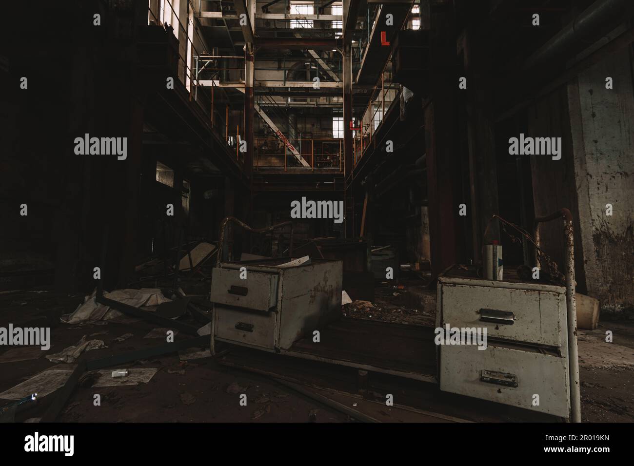 Old and rusty abandoned industrial plant, forgotten historical factory ...