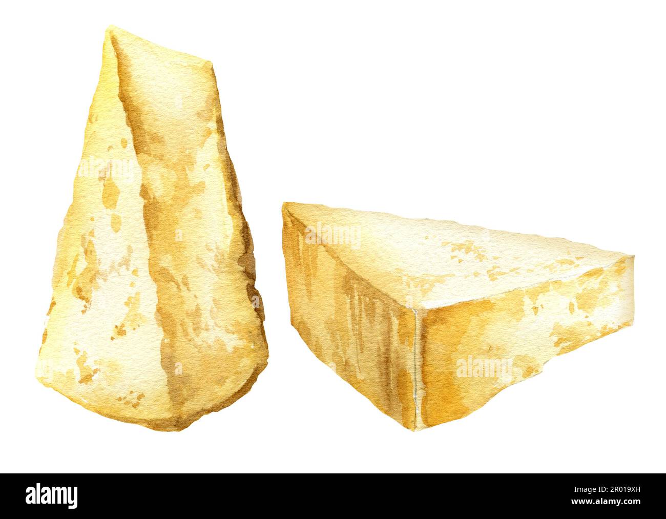 watercolor parmesan cheese pieces, set of italian classic cuisine, hand ...