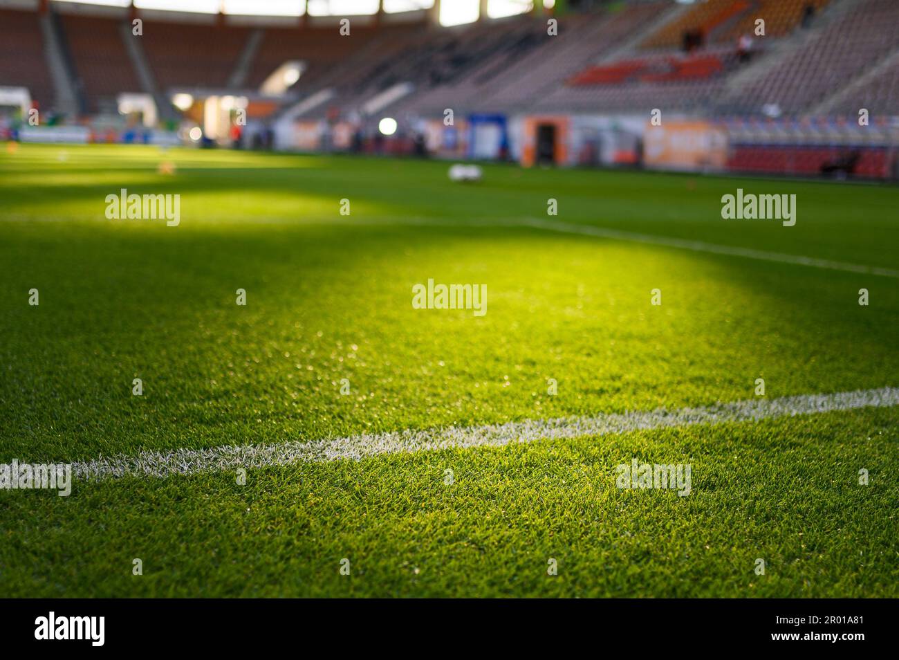 Grass at the football stadium during sunny afternoon Stock Photo - Alamy