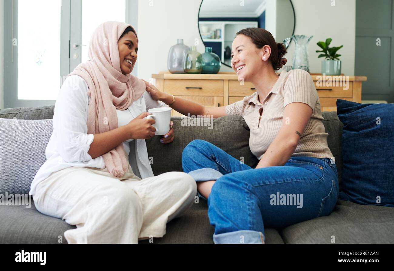 We always have so much to say. two young women sitting on the sofa ...