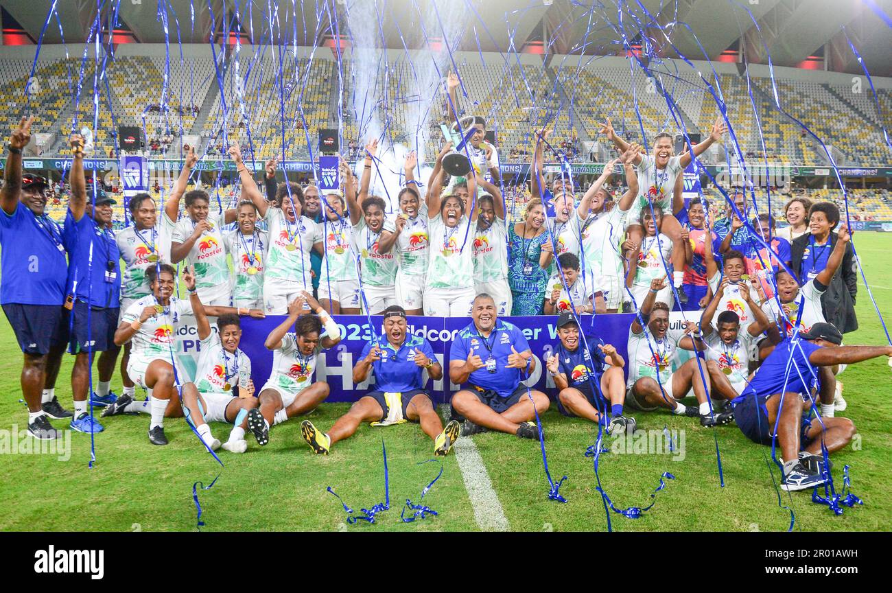 Fijiana Drua celebrate winning the Super W Final match between the ...