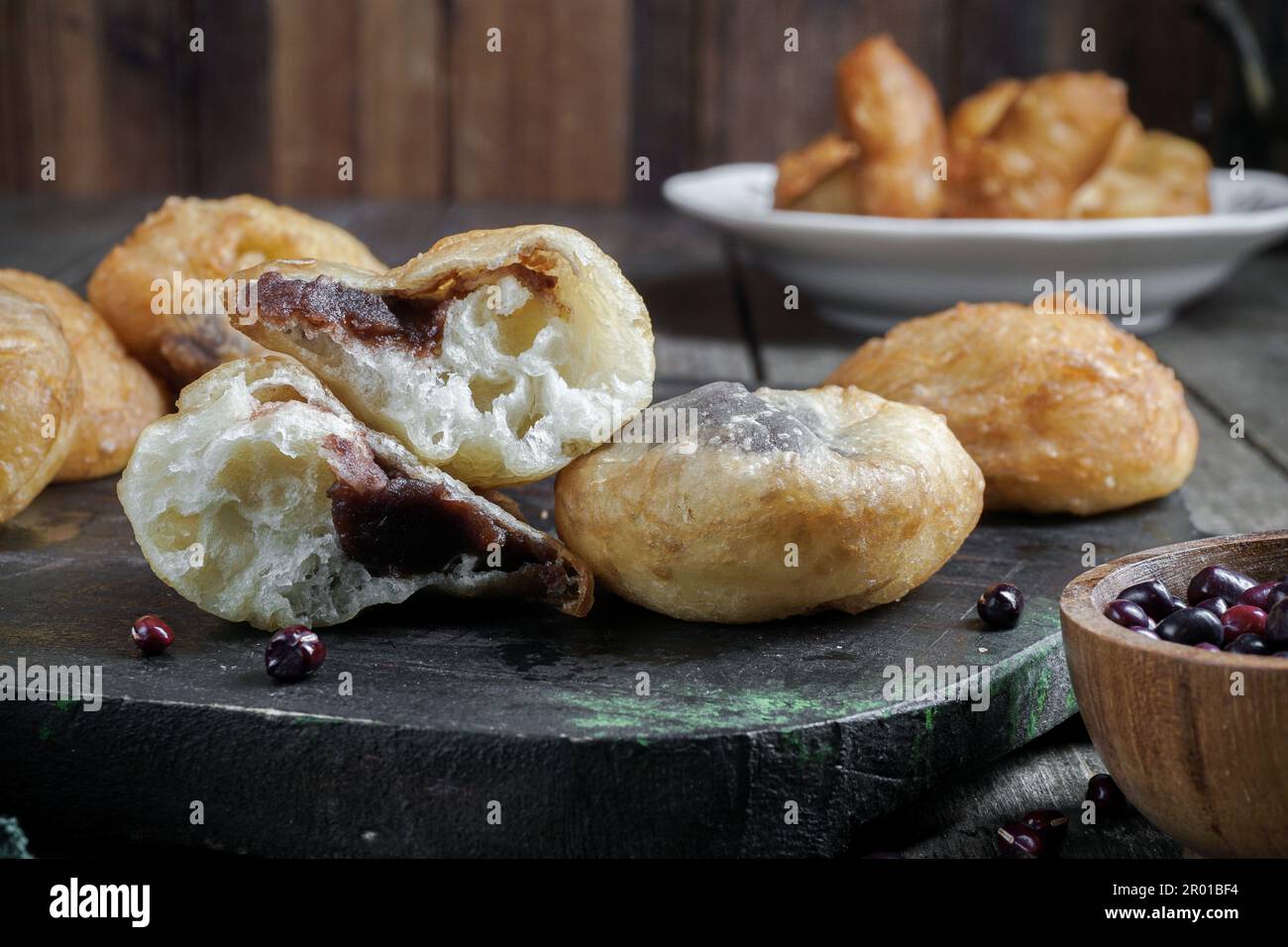 Cantonese fried red bean doughnut bun Stock Photo - Alamy