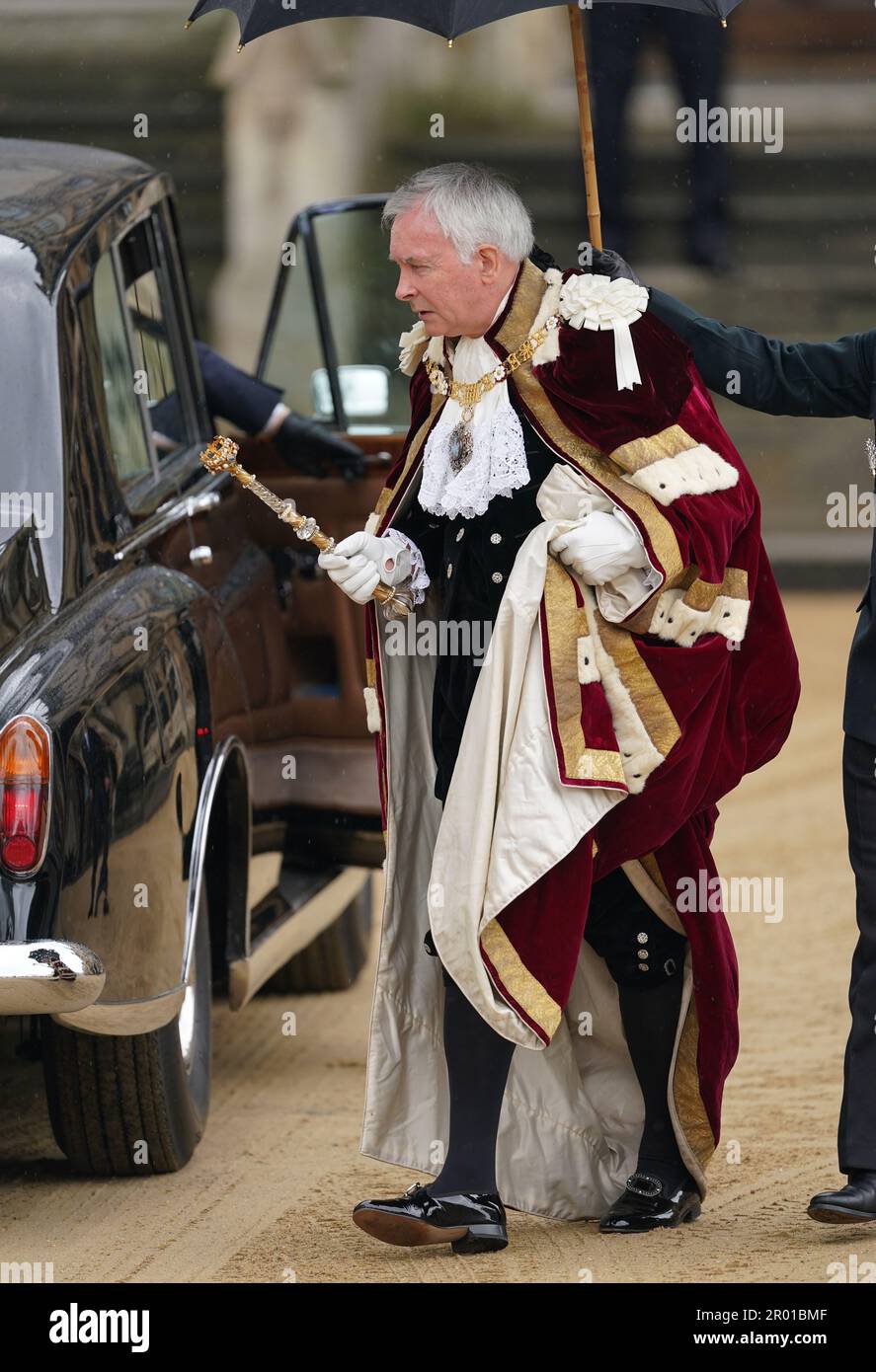 Nicholas Lyons, the Lord Mayor of London arriving at Westminster Abbey ...
