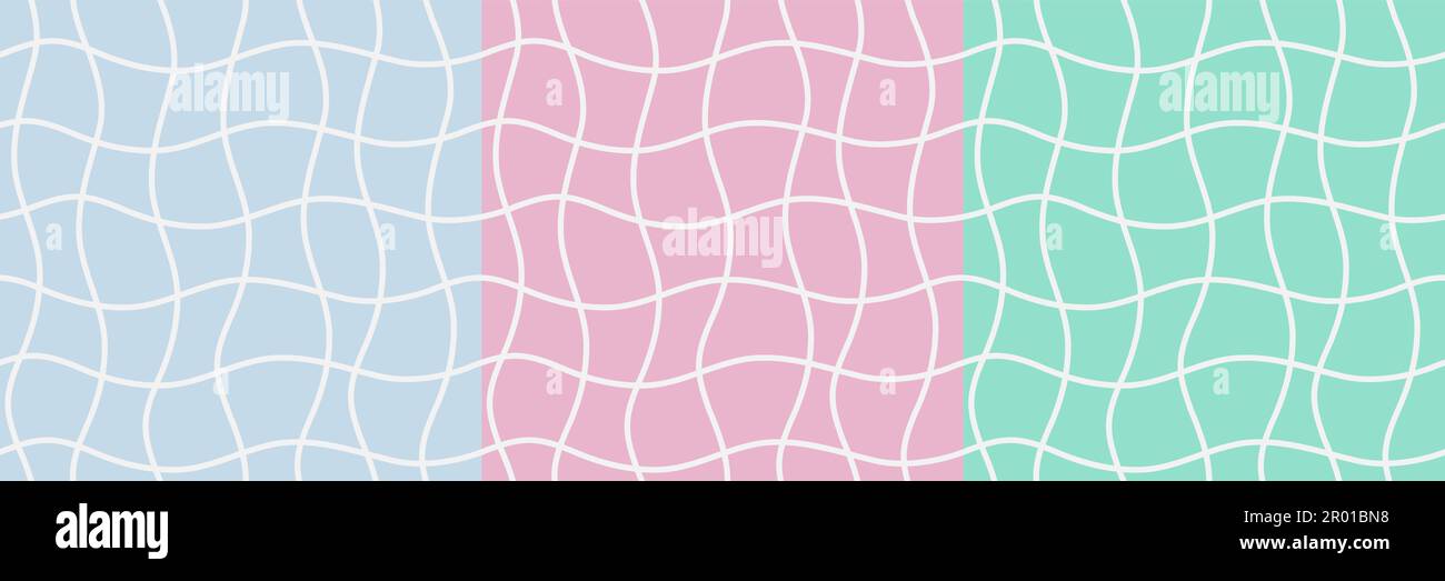 Cute Cartoon Set of Distorted Groovy Chessboard Seamless Pattern. Retro ...