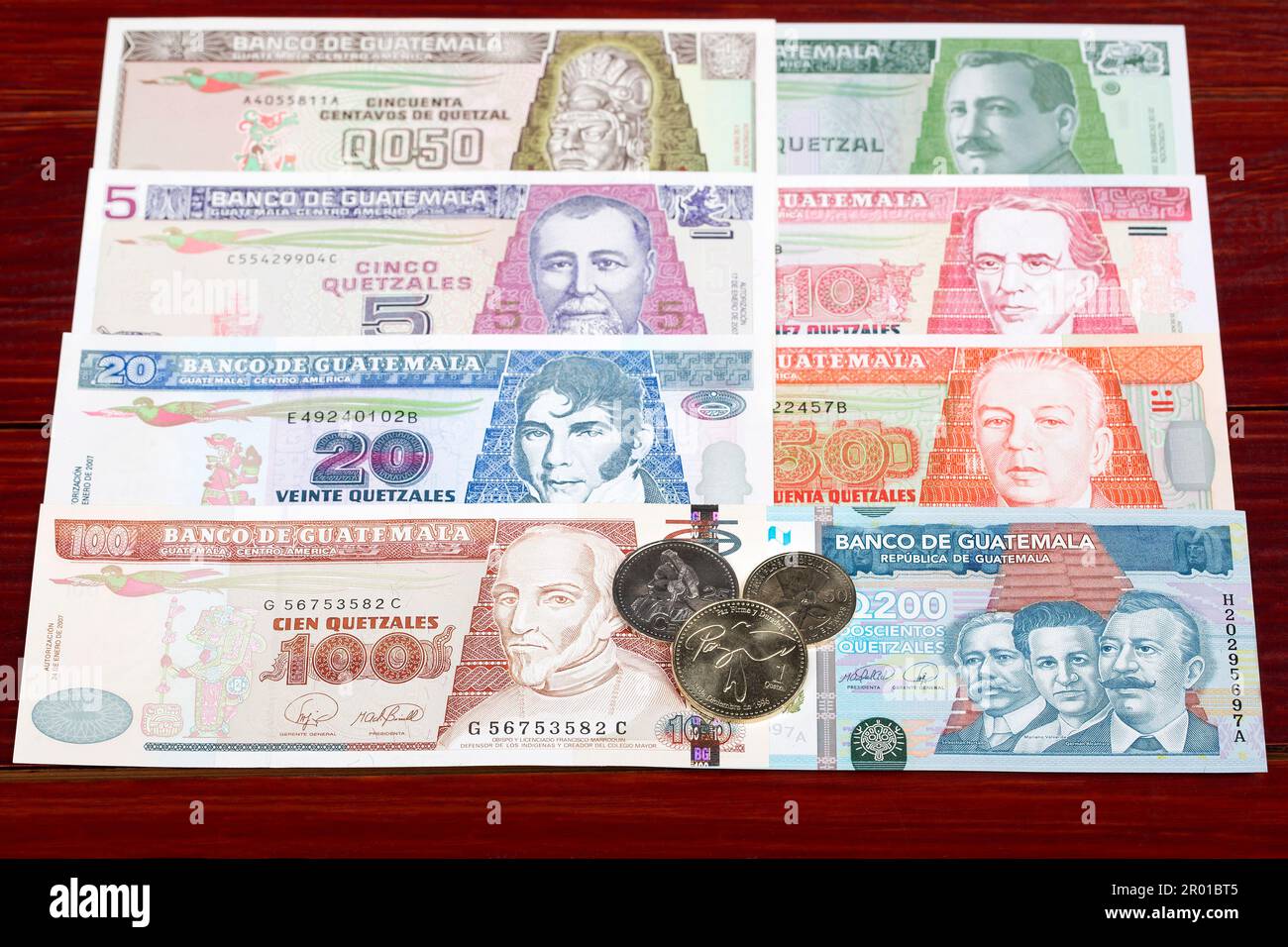Guatemalan money - Quetzales - coins and banknotes Stock Photo - Alamy