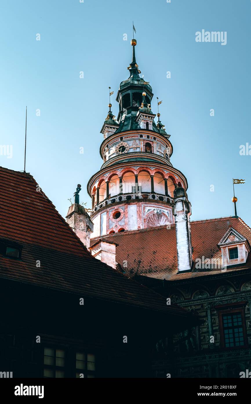blue sky behind the beautiful pink tower Stock Photo - Alamy