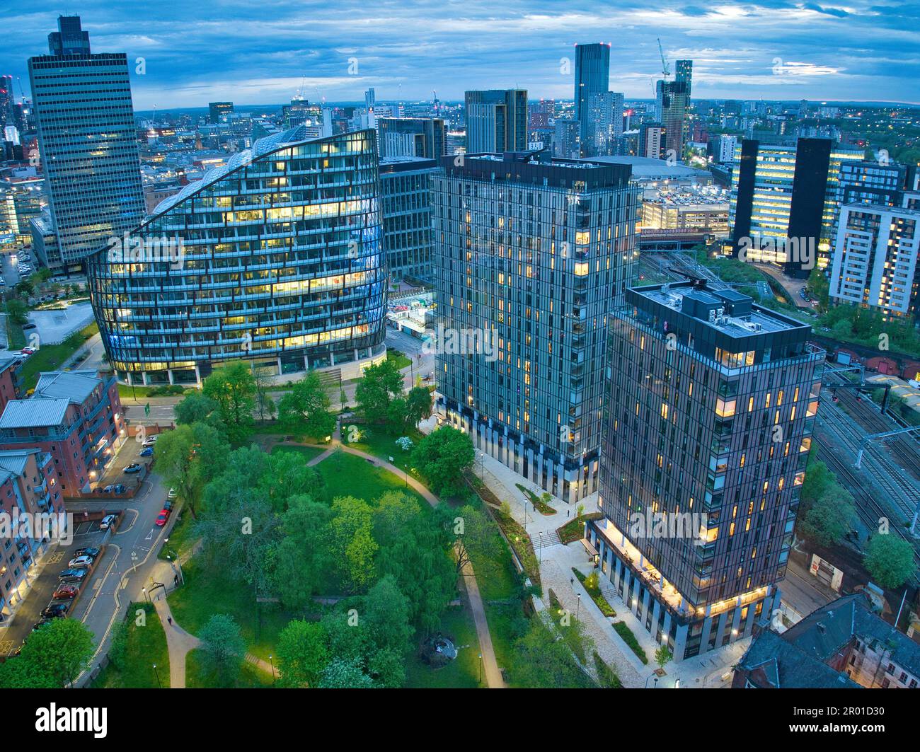 Manchester Skyline at night Stock Photo - Alamy