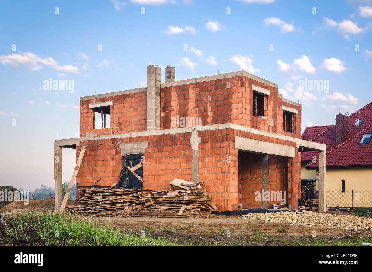 Construction of a new home. Construction site of a new brick dream ...