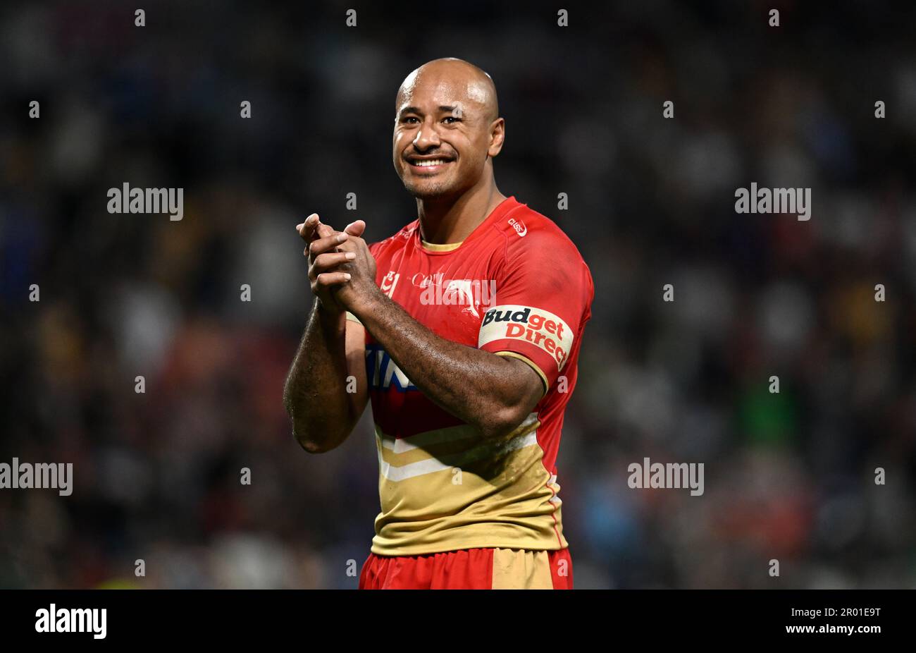 Felise Kaufusi of the Dolphins celebrates winning the NRL Round 10 ...