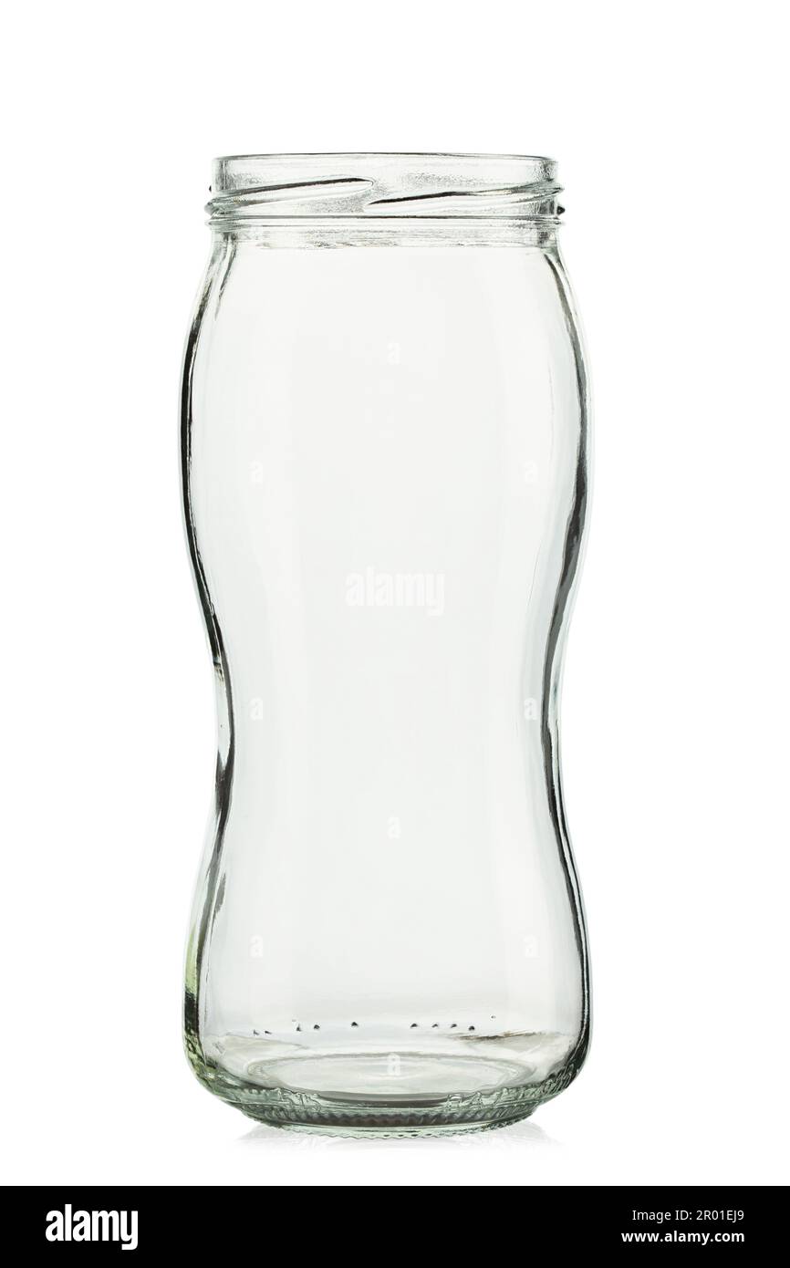 Empty transparent canning jar without lid. Isolated on white background ...