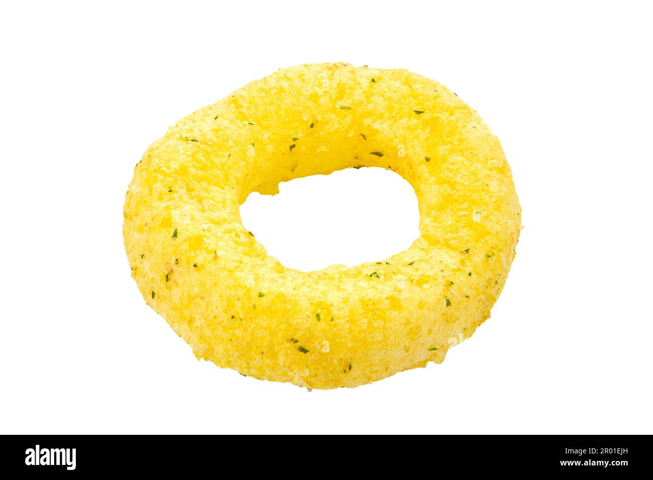 Crispy corn snack in the form of a ring. Traditional snack for beer ...