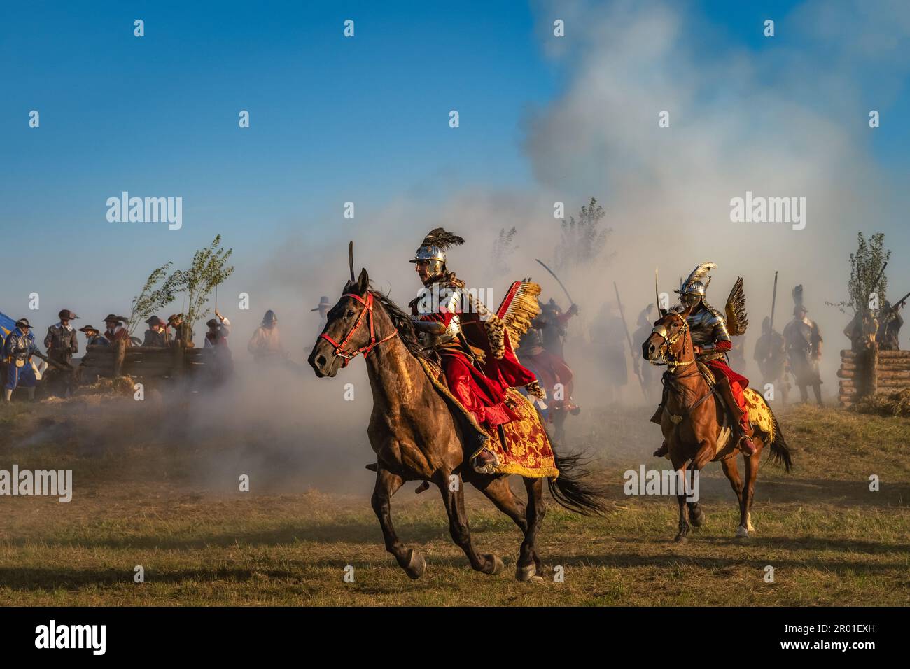 Gniew, Poland, Aug 2020 Winged Hussars, Polish heavy cavalry fight on a ...