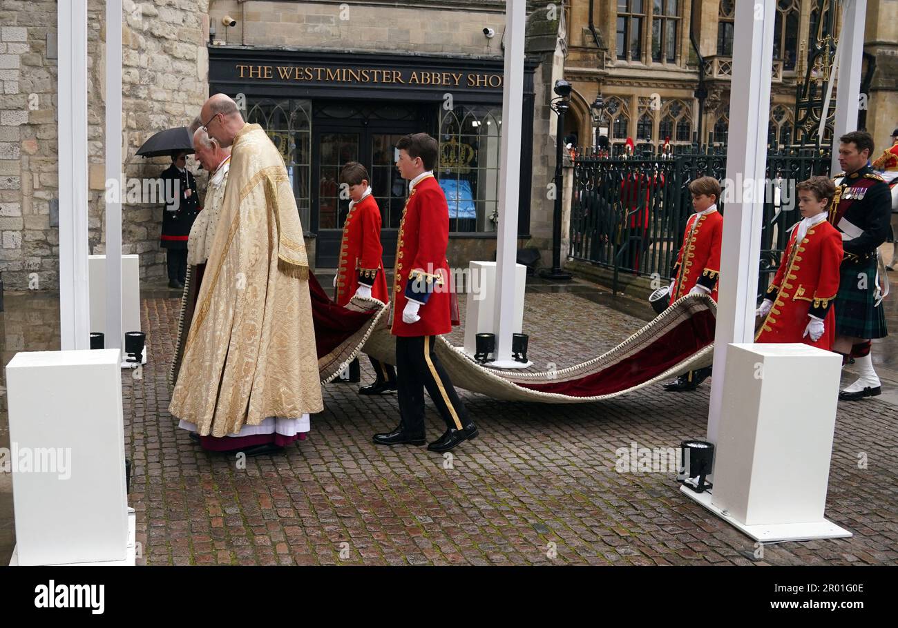 King Charles III arriving at Westminster Abbey, London, for their ...