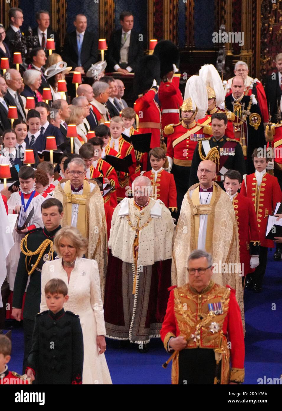 King Charles III (centre) during his coronation ceremony in Westminster ...