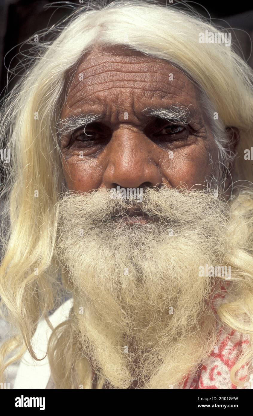 a Holy men Sadhu at the Chowpatta Beach in the city centre of Mumbai in ...