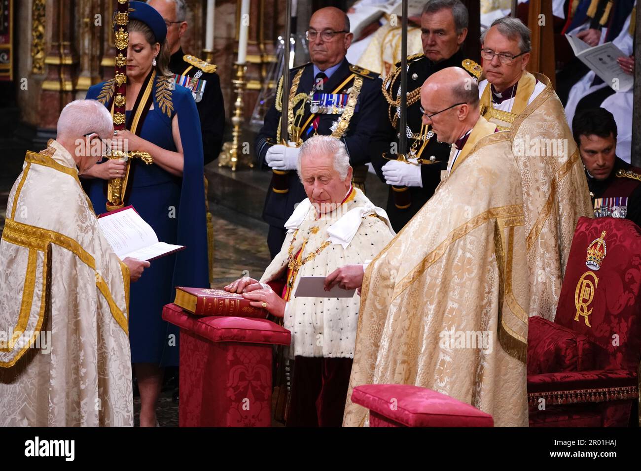 King Charles III during his coronation ceremony in Westminster Abbey ...