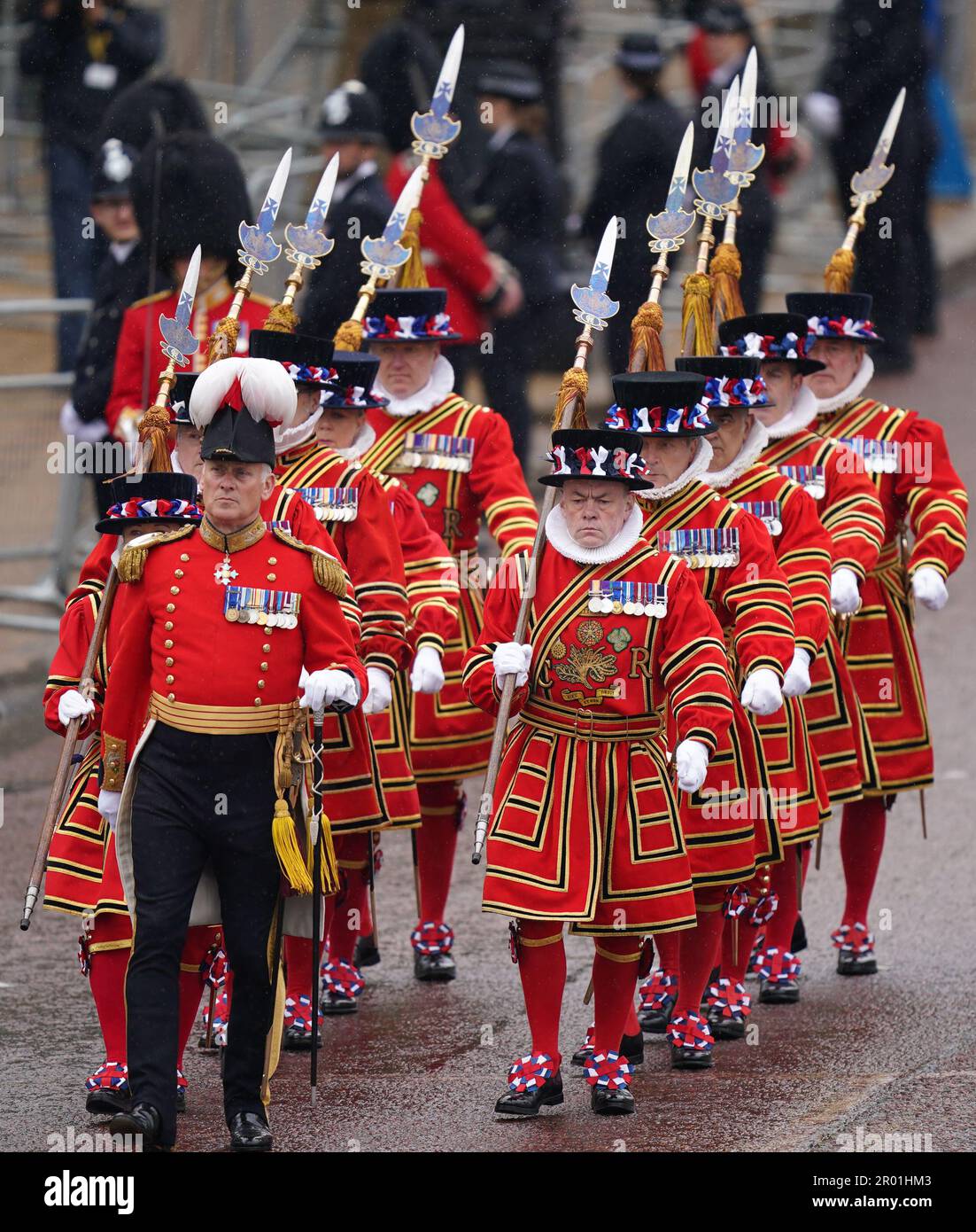 Yeoman Warders march along The Mall during the coronation ceremony of King Charles III and Queen ...