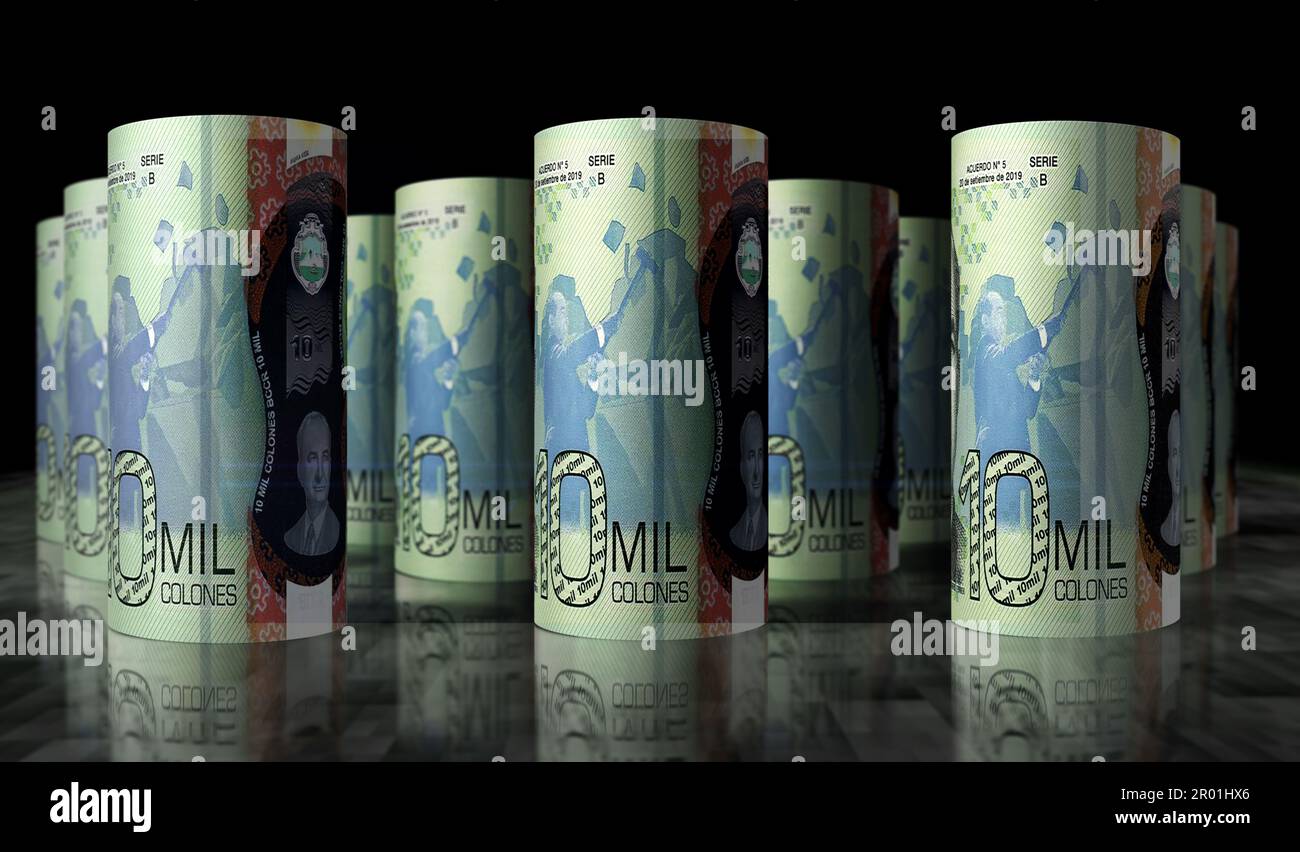 Costa Rica money Costa Rican Colon money rolls 3d illustration. 10000 ...