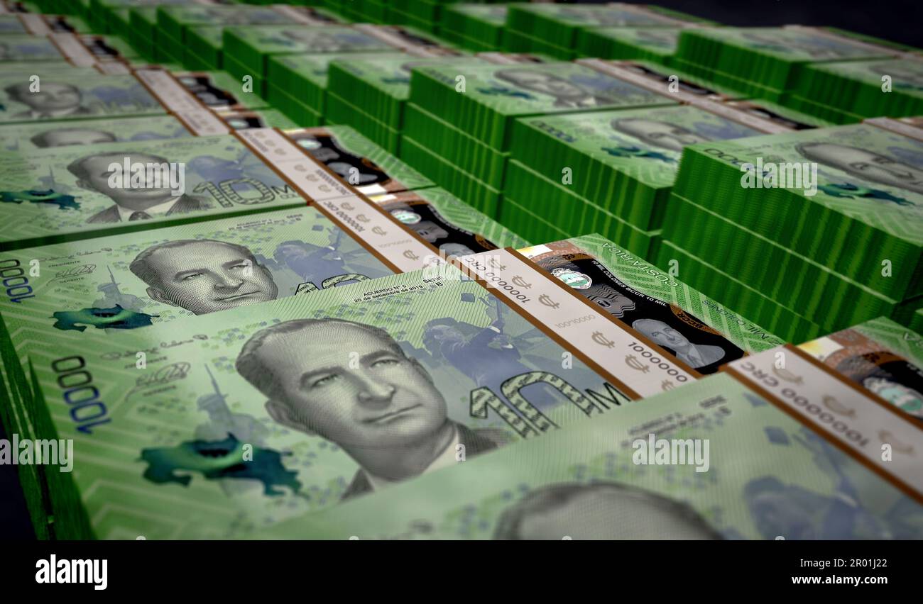 Costa Rican Colon money printing 3d illustration. 10000 CRC banknote ...