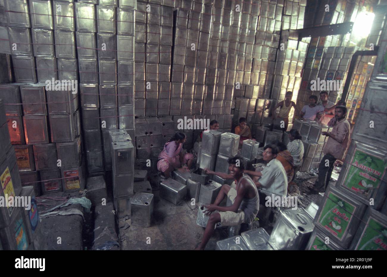 a aluminium canister recycling factory in a fabric house at a village ...