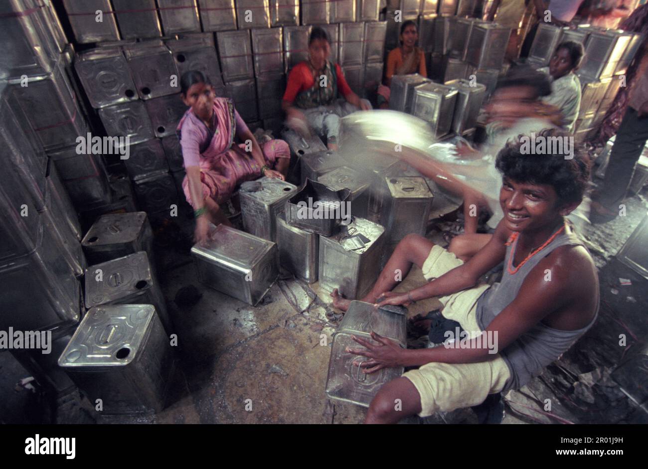 a aluminium canister recycling factory in a fabric house at a village ...