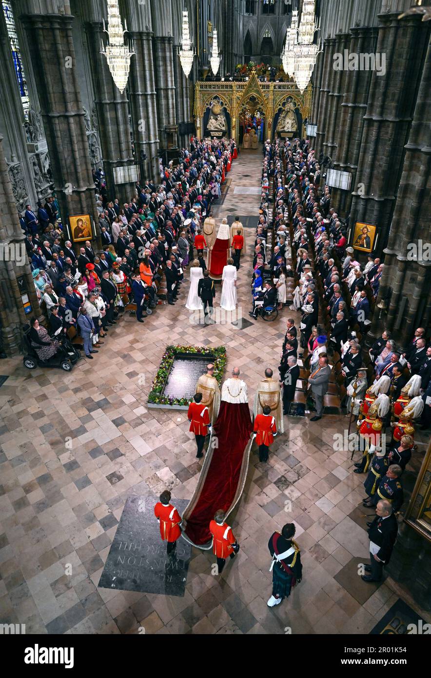 Camilla, Queen Consort and King Charles III enter Westminster Abbey ...